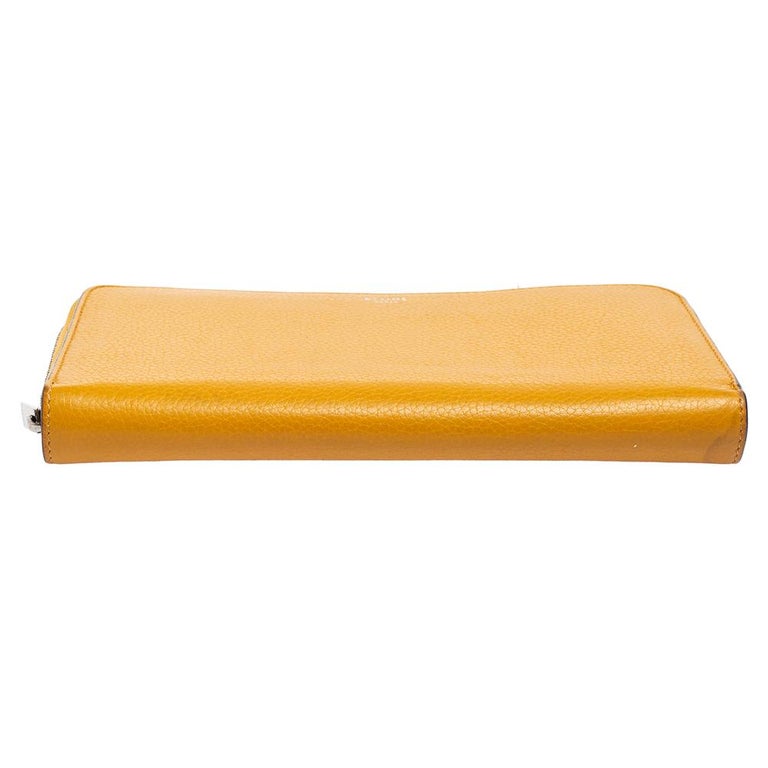 Celine Mustard Yellow Leather Zip Around Wallet For Sale at 1stDibs