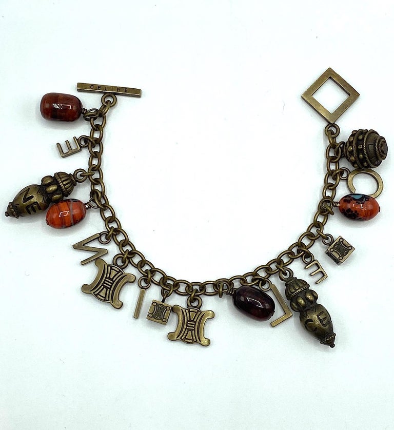 Celine Name and Logo Charm Bracelet with Antique Bronze Patina, 1990s ...