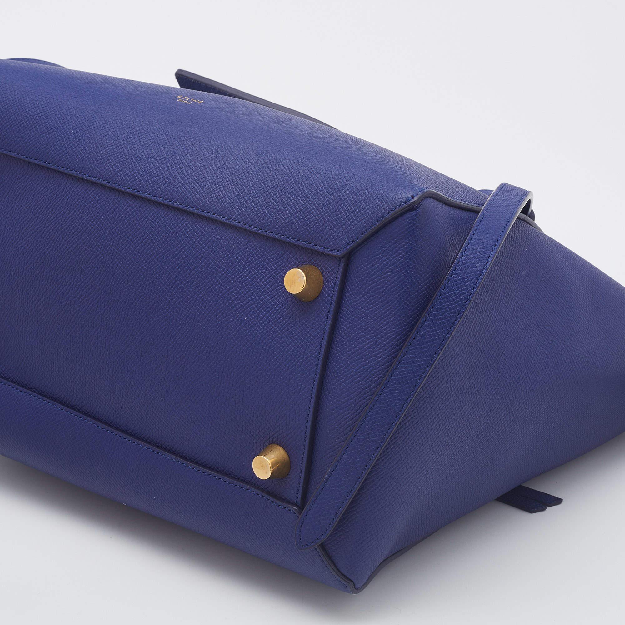 Celine Navy Blue Leather Mini Belt Top Handle Bag For Sale at 1stDibs