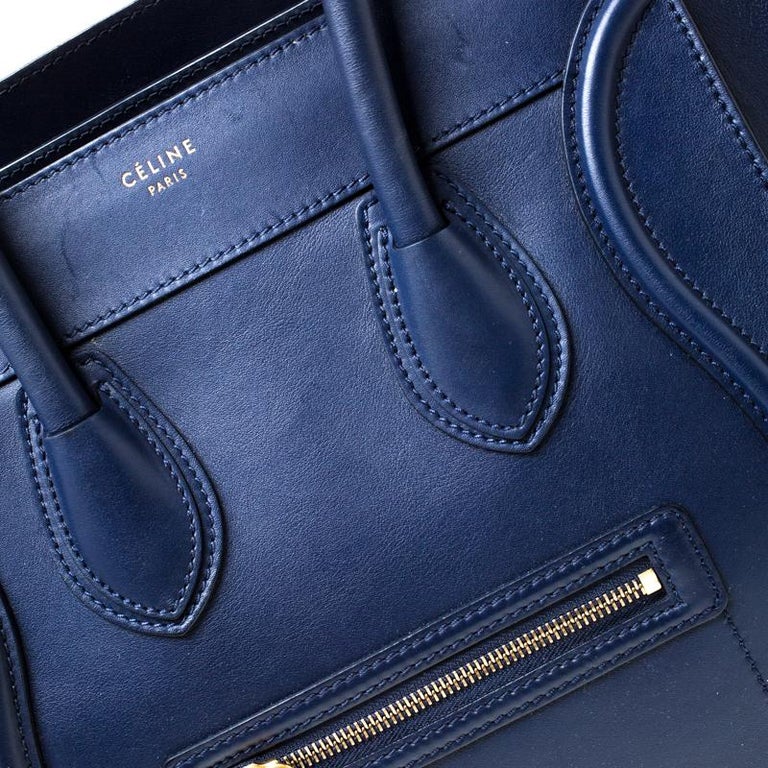 Celine Navy Blue Leather Mini Luggage Tote For Sale at 1stDibs
