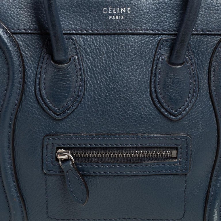 Céline Navy Blue Leather Nano Luggage Tote at 1stDibs