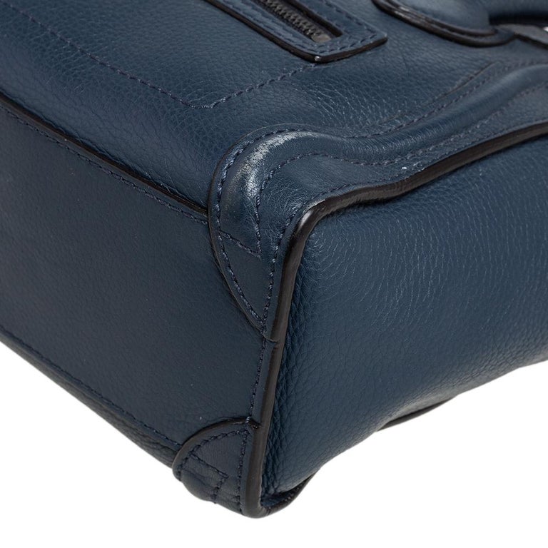 Céline Navy Blue Leather Nano Luggage Tote at 1stDibs