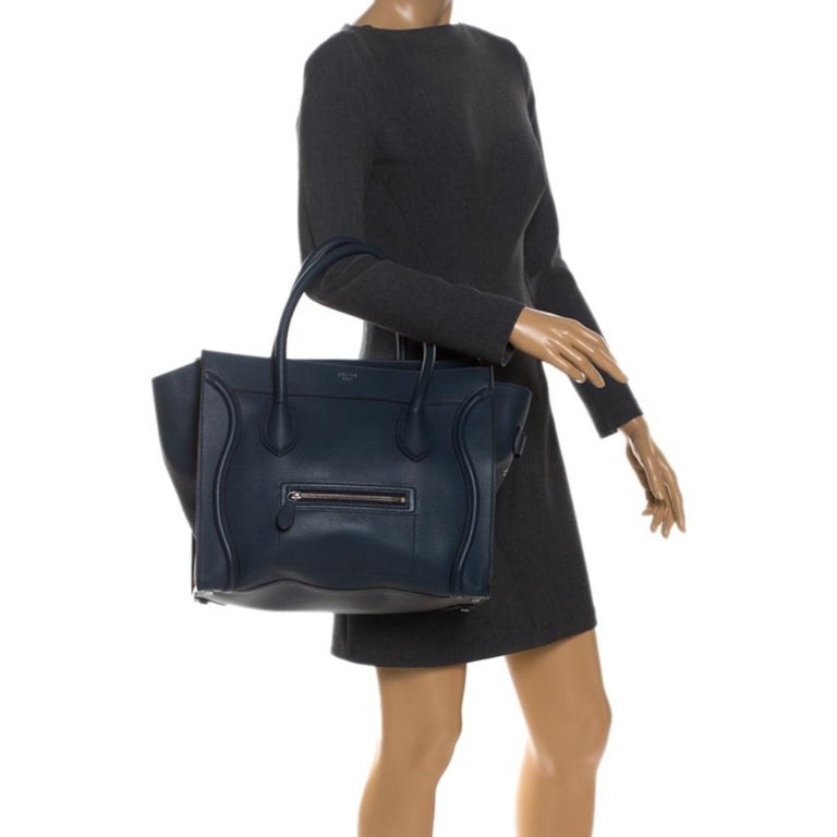 Celine Navy Blue Leather Shoulder Luggage Tote For Sale at 1stDibs