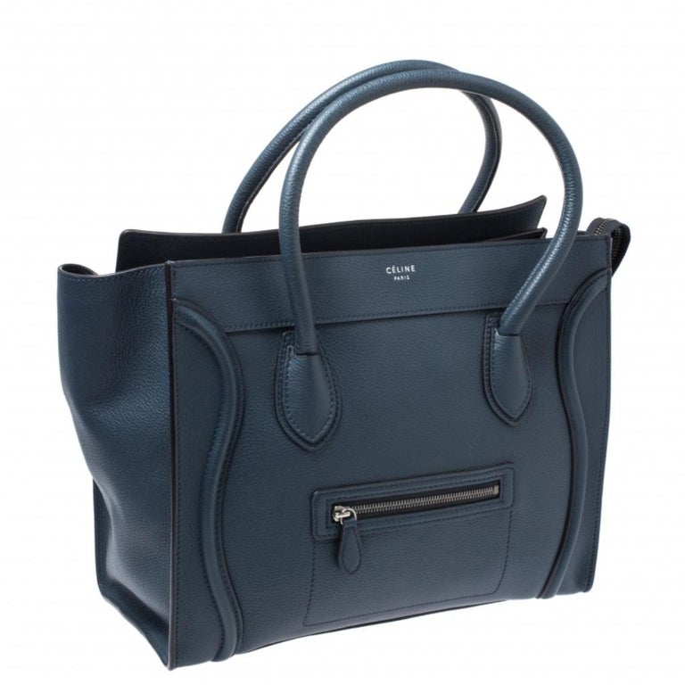 Celine Navy Blue Leather Shoulder Luggage Tote For Sale at 1stDibs