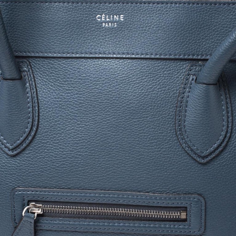 Celine Navy Blue Leather Shoulder Luggage Tote For Sale at 1stDibs