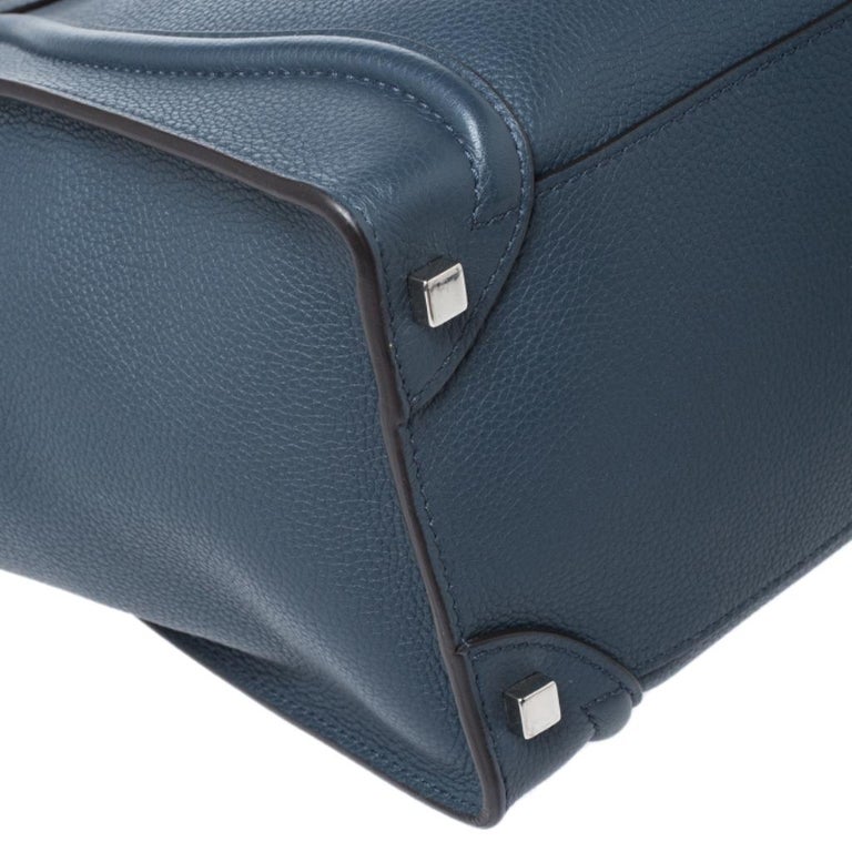 Celine Navy Blue Leather Shoulder Luggage Tote For Sale at 1stDibs