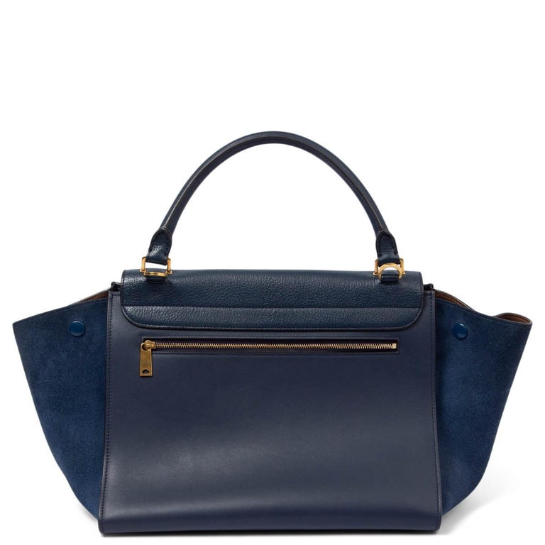 CELINE navy blue leather and suede TRAPEZE MEDIUM Shoulder Bag For Sale ...