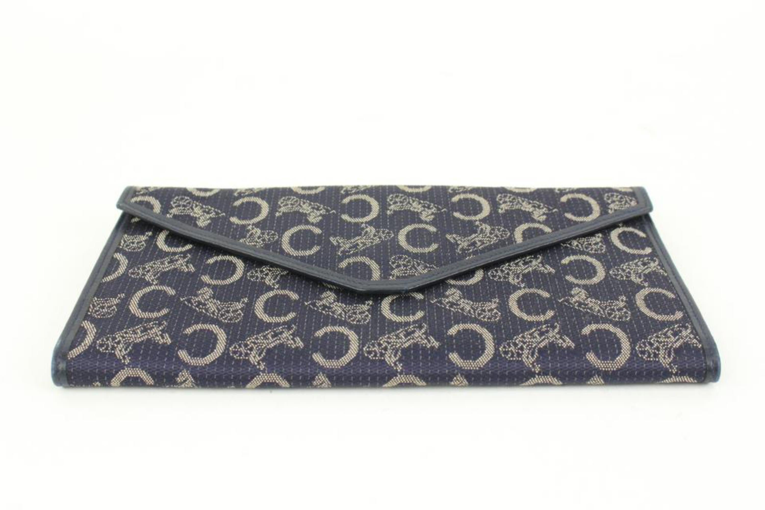 Céline Navy C Monogram Logo Flap Wallet45ce13 For Sale at 1stDibs