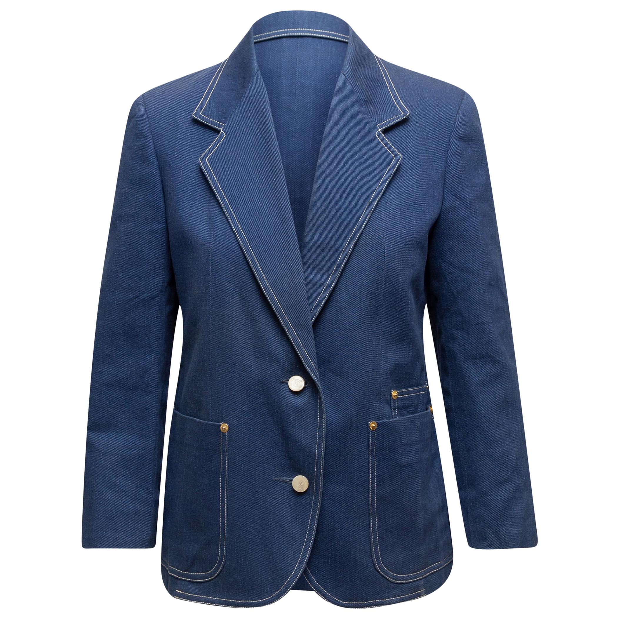 Celine Navy Denim Blazer at 1stDibs