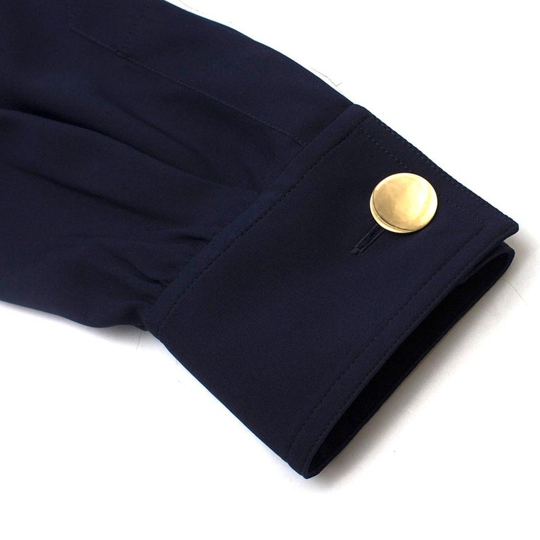 Celine Navy Silk Button Embellished Shirt - Size US 4 For Sale at ...