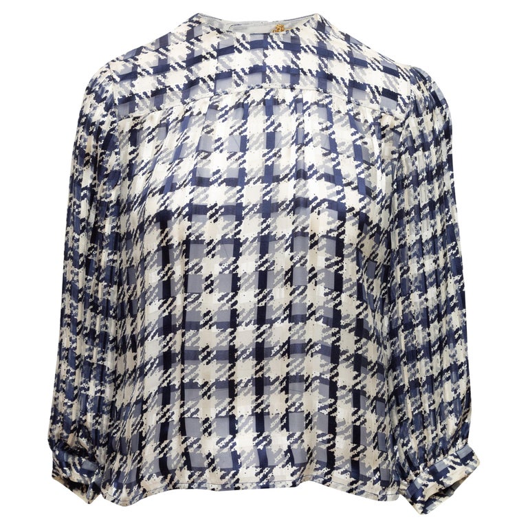 Celine Navy and White Houndstooth Print Top For Sale at 1stDibs