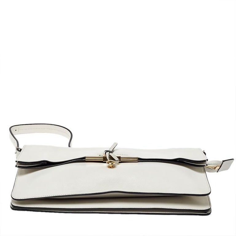 Celine Off White Leather Clasp Flap Shoulder Bag at 1stDibs