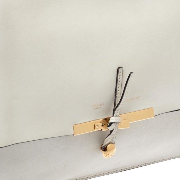 Celine Off White Leather Clasp Flap Shoulder Bag at 1stDibs