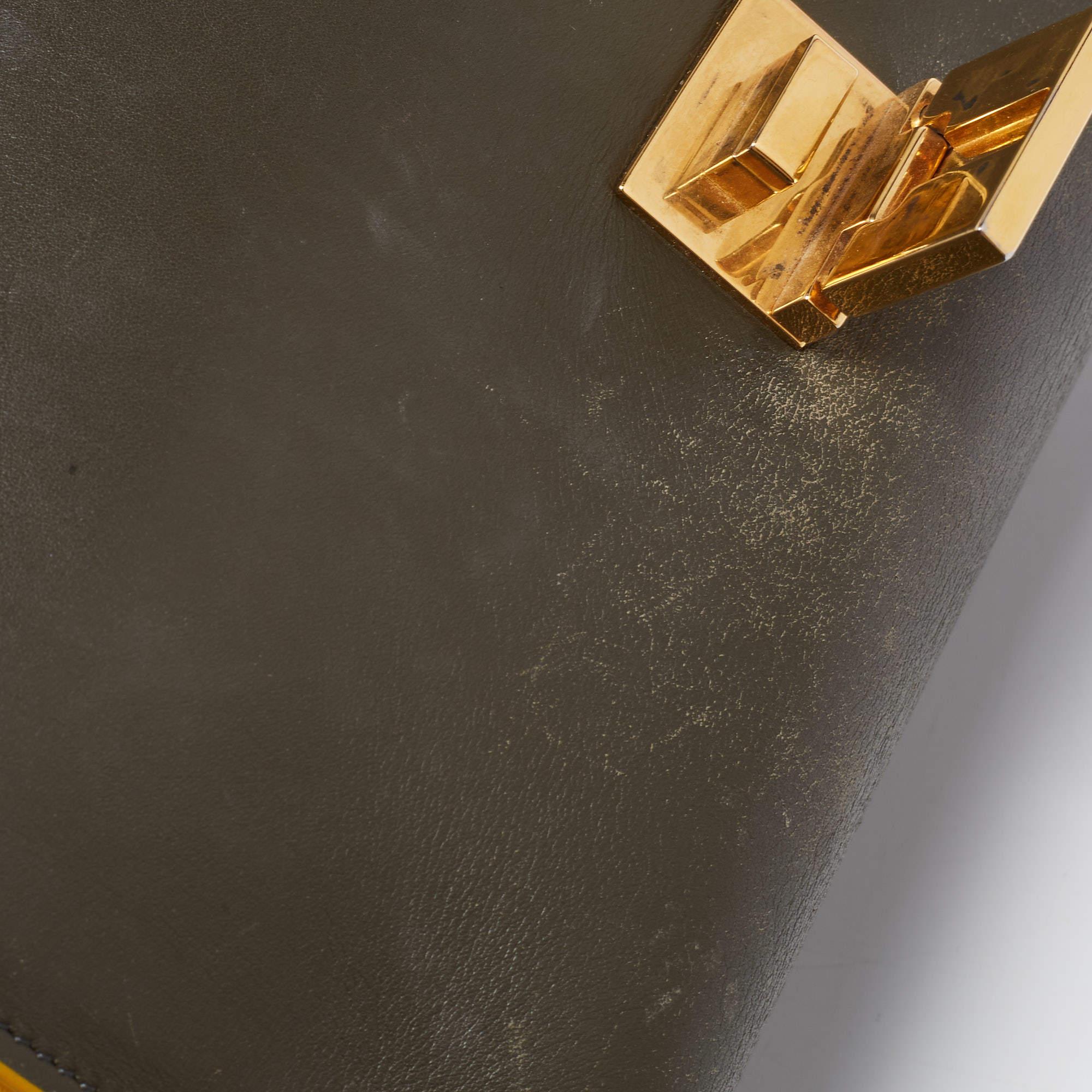 Celine Olive Green/Yellow Leather Small Trapeze Bag For Sale at 1stDibs