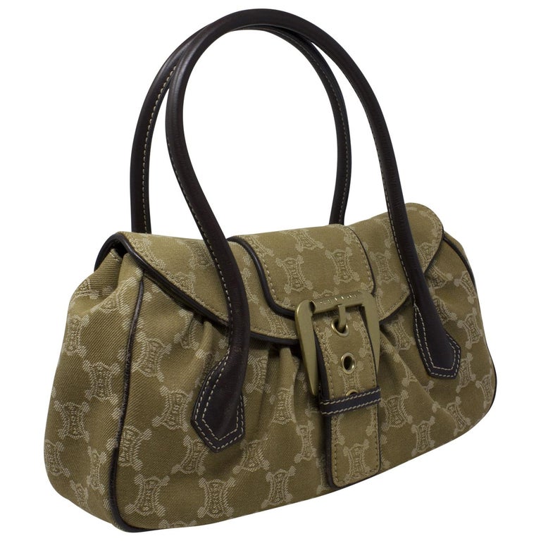 Celine Olive Logo Buckle Shoulder Bag For Sale at 1stDibs