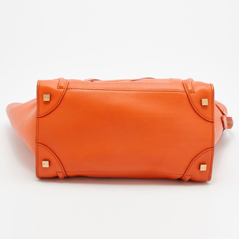 Celine Orange Leather Mini Luggage Tote For Sale at 1stDibs
