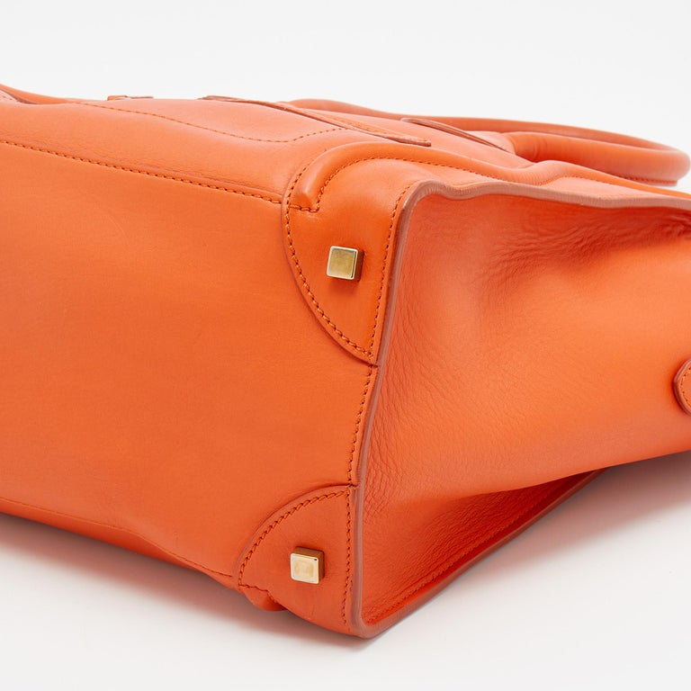 Celine Orange Leather Mini Luggage Tote For Sale at 1stDibs