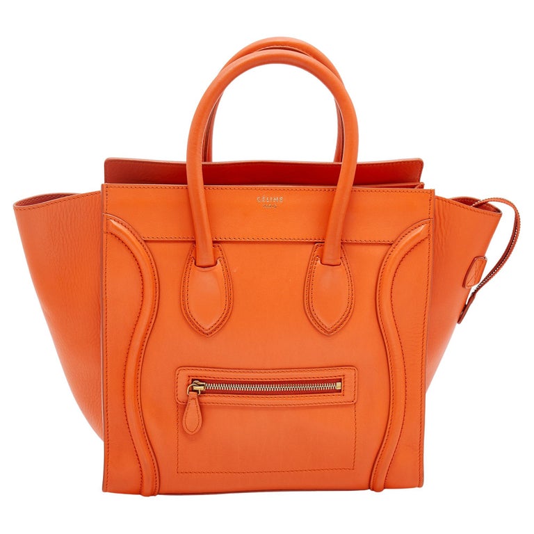 Celine Orange Leather Mini Luggage Tote For Sale at 1stDibs