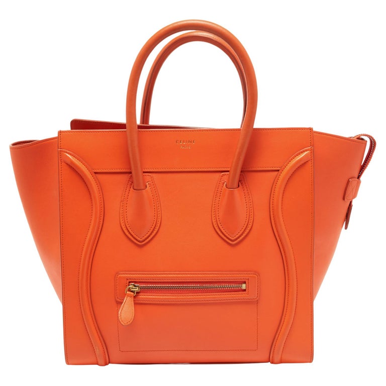 Celine Orange Leather Mini Luggage Tote For Sale at 1stDibs