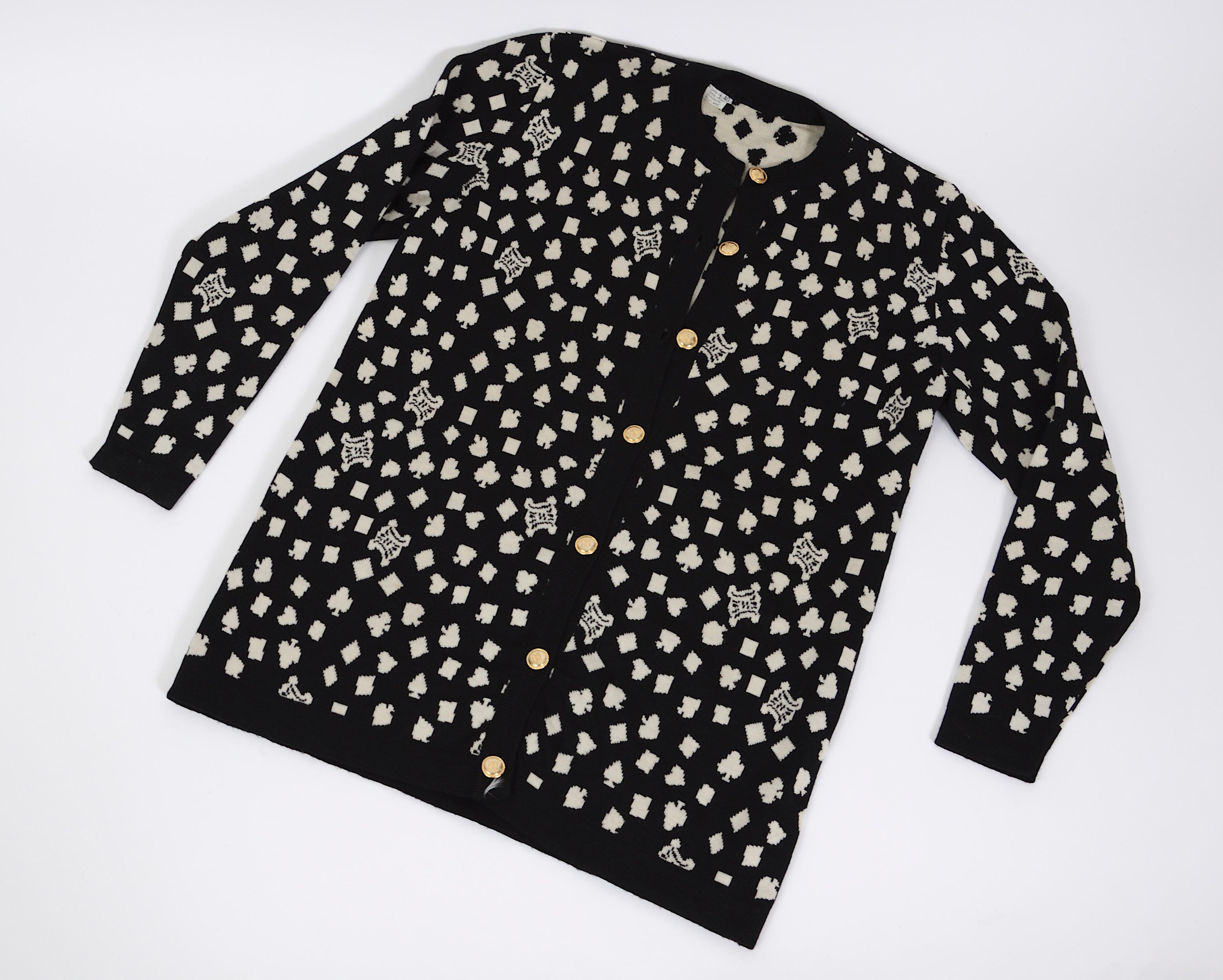 Celine Paris 1980s vintage black and white gold buttons logo cardigan ...