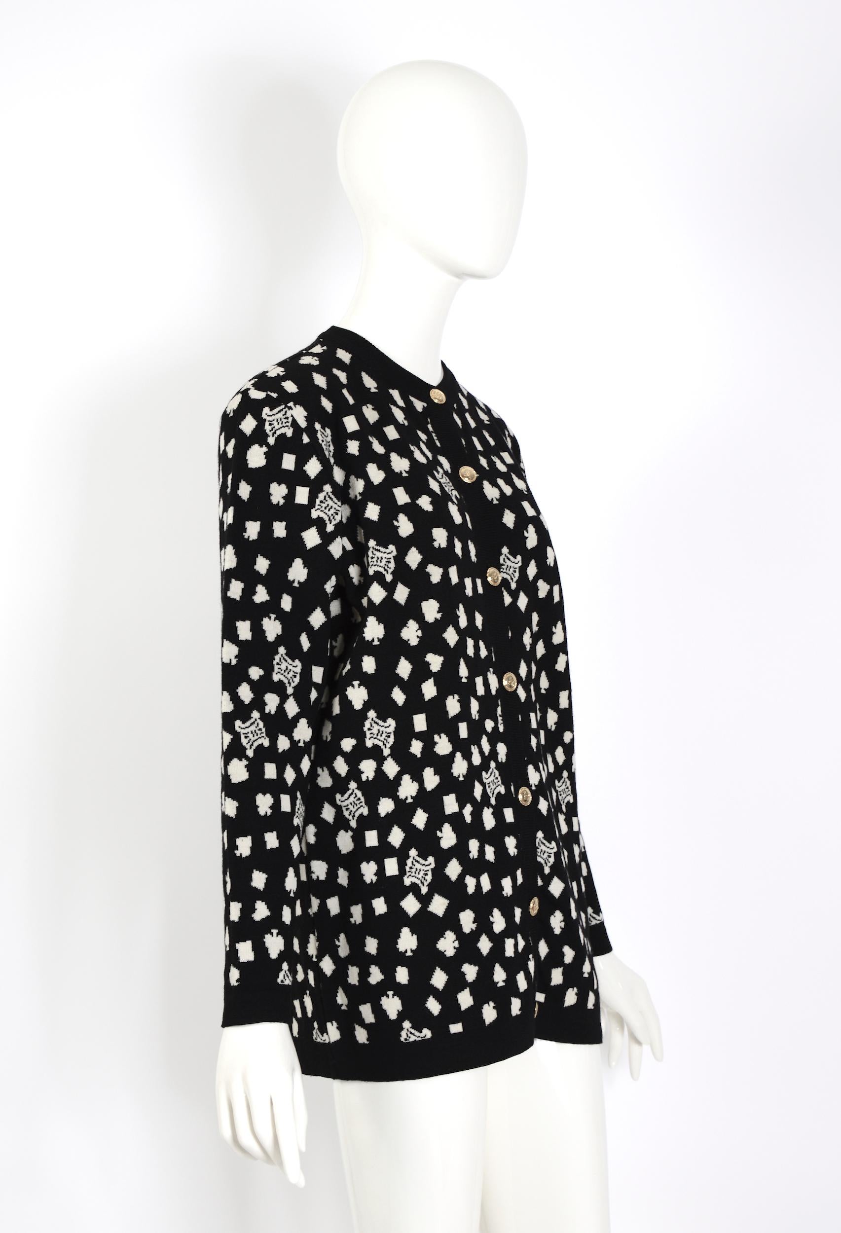 Celine Paris 1980s vintage black and white gold buttons logo cardigan ...
