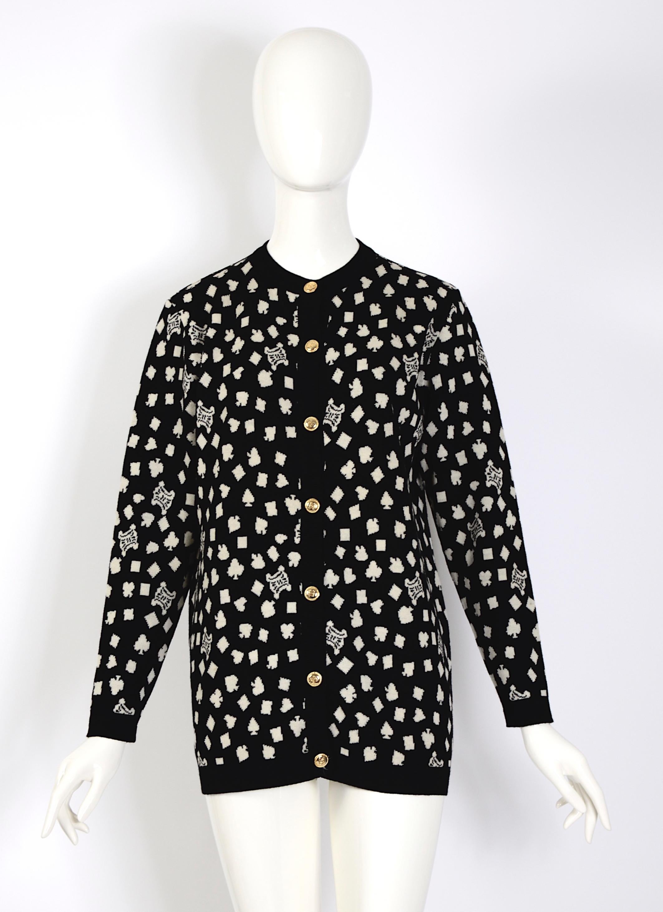 Celine Paris 1980s vintage black and white gold buttons logo cardigan ...