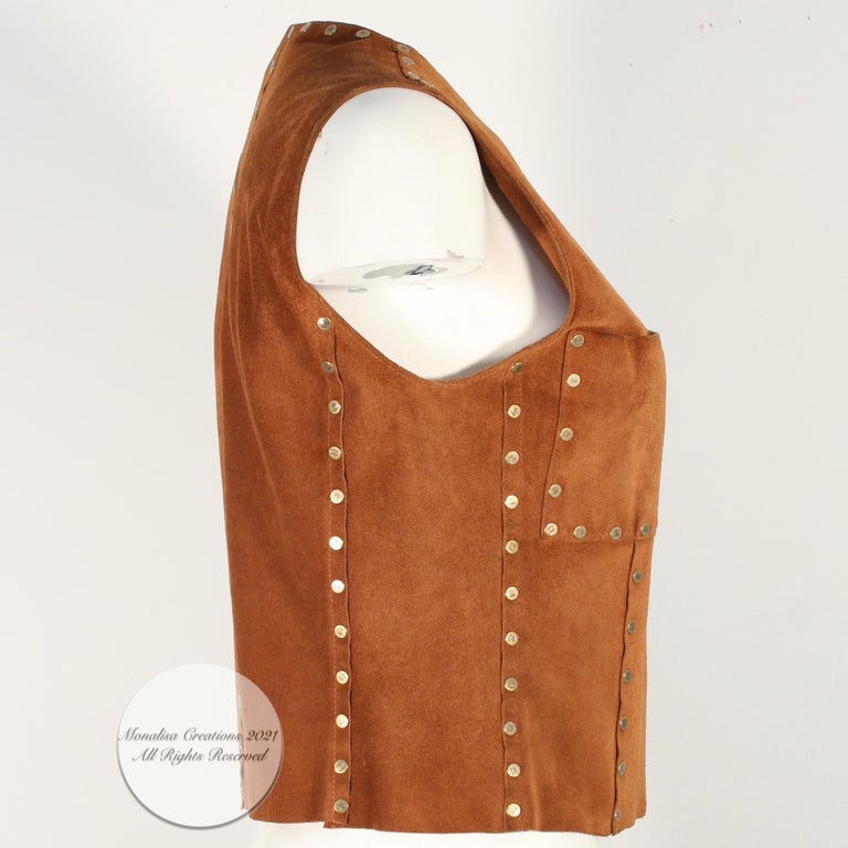Celine Paris Vest Suede Leather with Logo Rivets Made in France Size 38 ...
