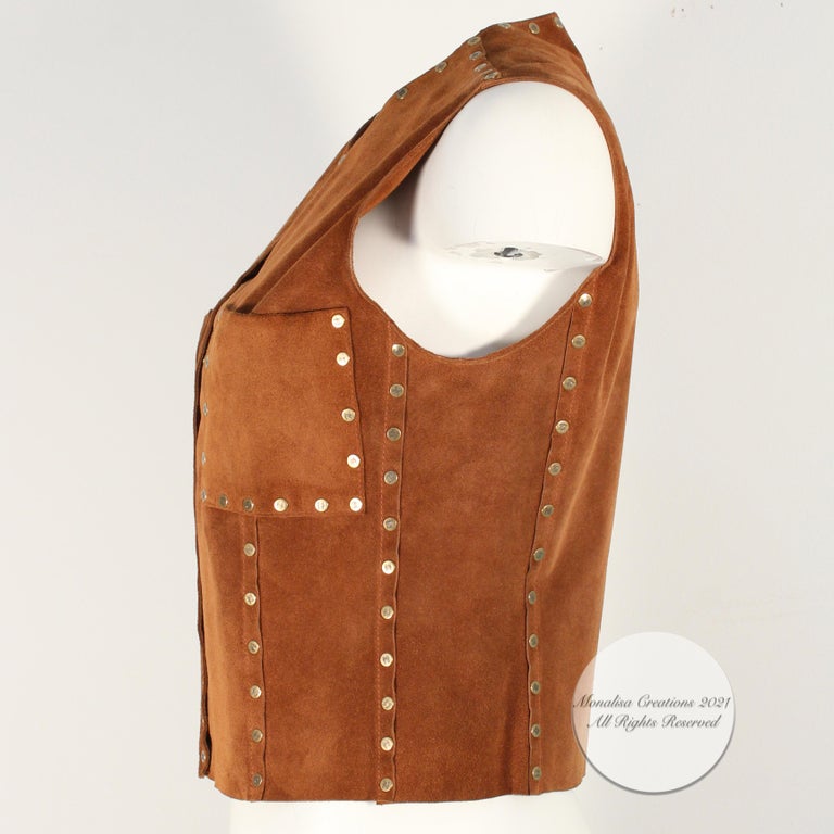 Celine Paris Vest Suede Leather with Logo Rivets Made in France Size 38 ...