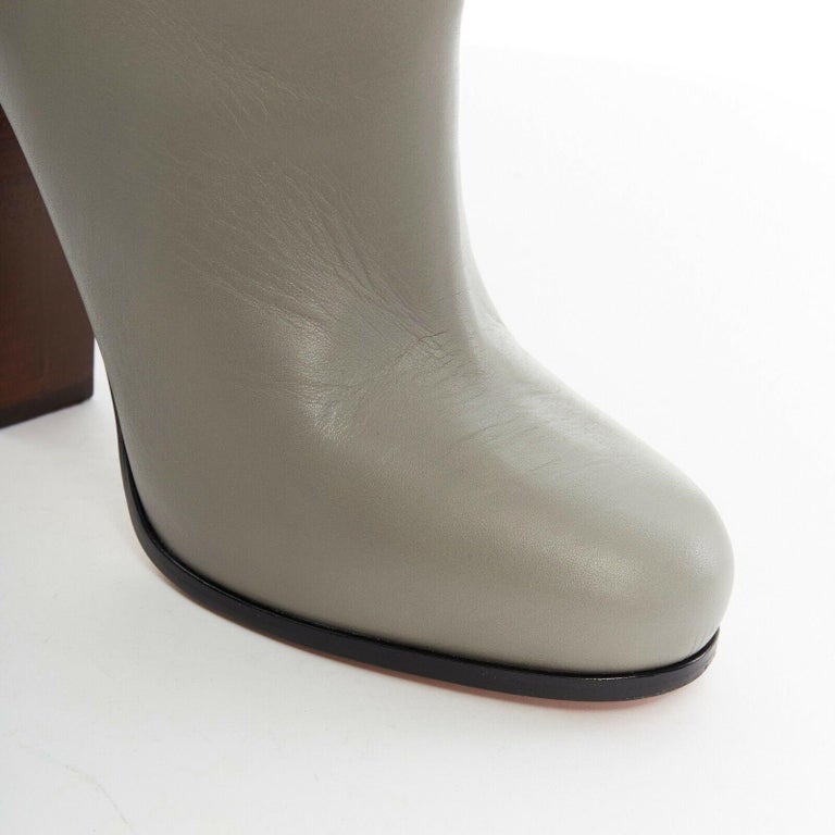 CELINE PHILO light grey leather round toe black block heel ankle boot ...