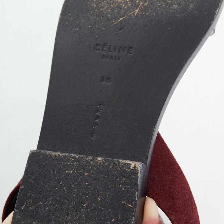 CELINE PHOEBE PHILO burgundy suede leather clear PVC flat sandals EU36 ...
