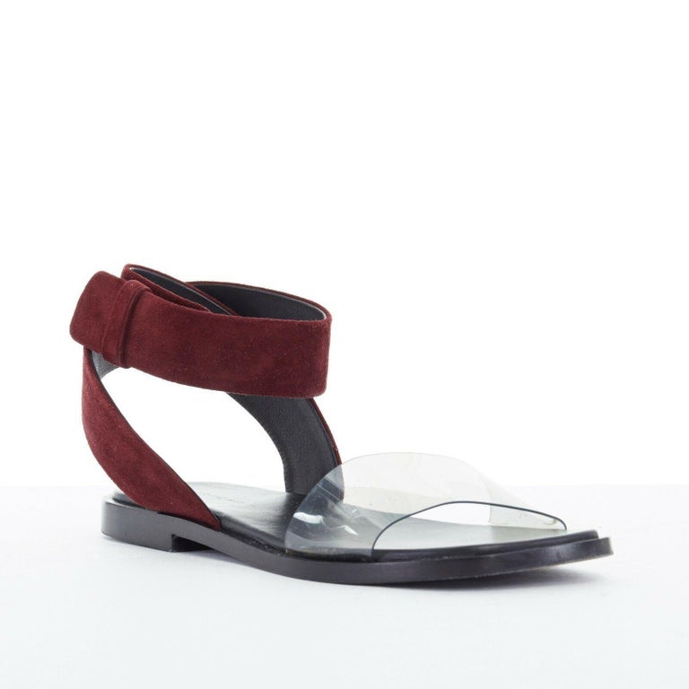 CELINE PHOEBE PHILO burgundy suede leather clear PVC flat sandals EU36 ...