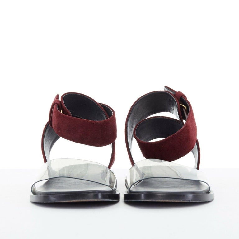 CELINE PHOEBE PHILO burgundy suede leather clear PVC flat sandals EU36 ...
