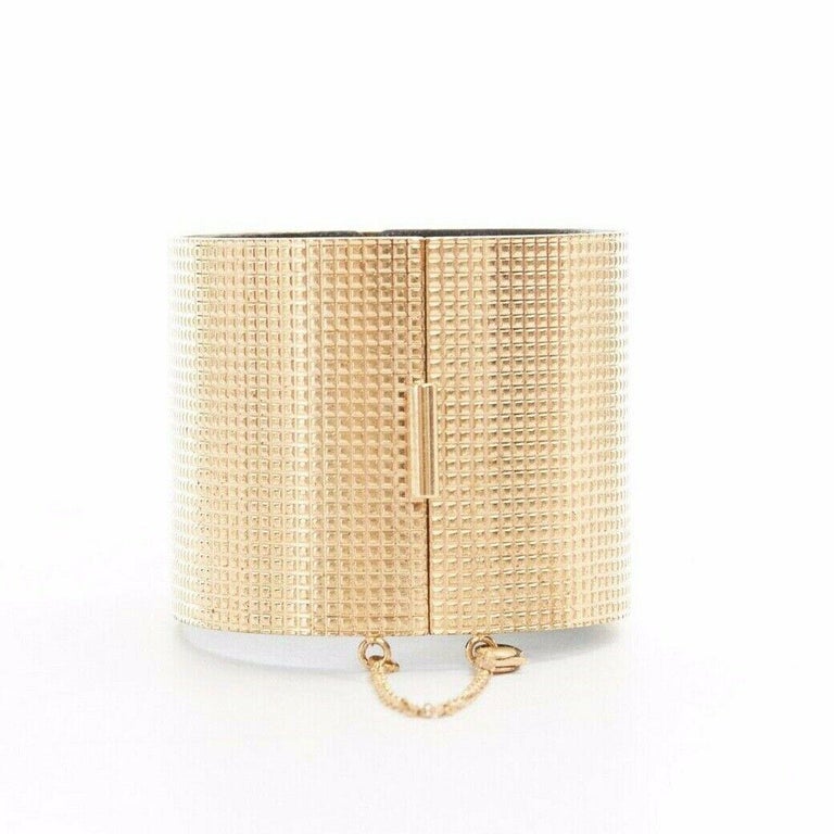CELINE PHOEBE PHILO Manchette gold-tone grid textured bracelet cuff ...