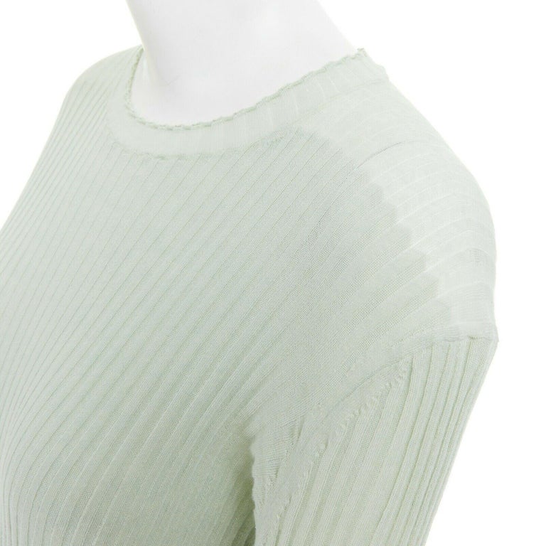 CELINE PHOEBE PHILO mint green ribbed sheer back step hem sweater top M ...