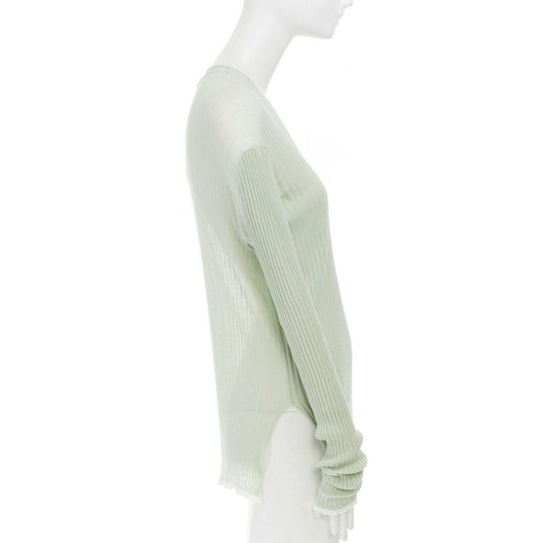 CELINE PHOEBE PHILO mint green ribbed sheer back step hem sweater top M ...