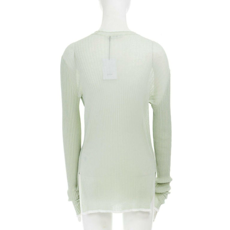 CELINE PHOEBE PHILO mint green ribbed sheer back step hem sweater top M ...