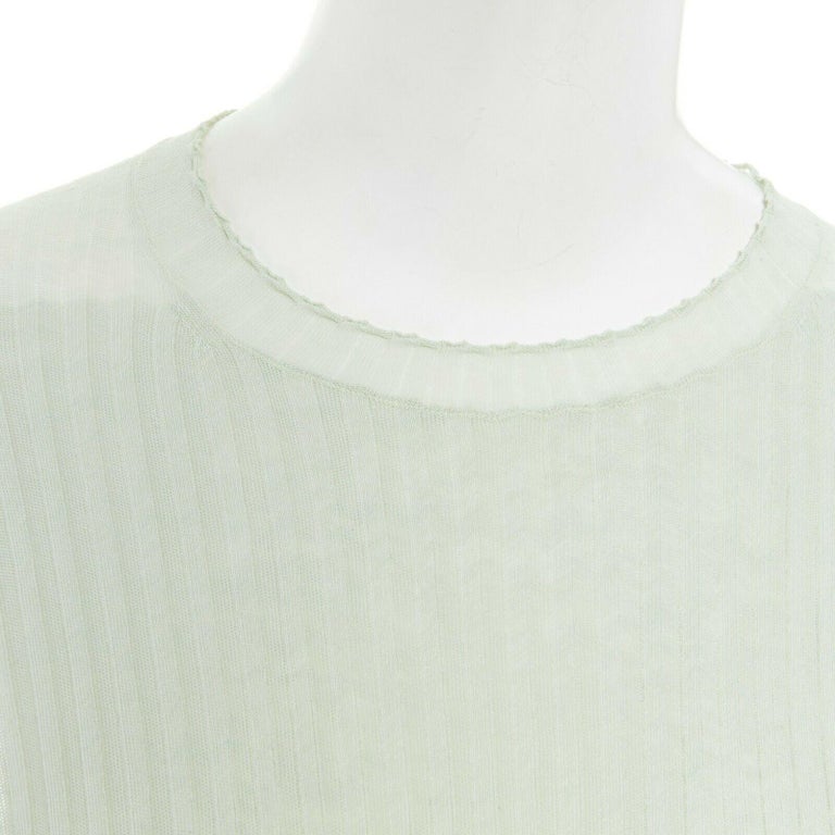 CELINE PHOEBE PHILO mint green ribbed sheer back step hem sweater top M ...