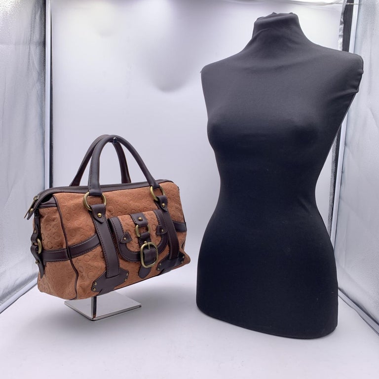 Celine Pink C Macadam Suede Satchel Bag Front Pocket Handbag For Sale ...