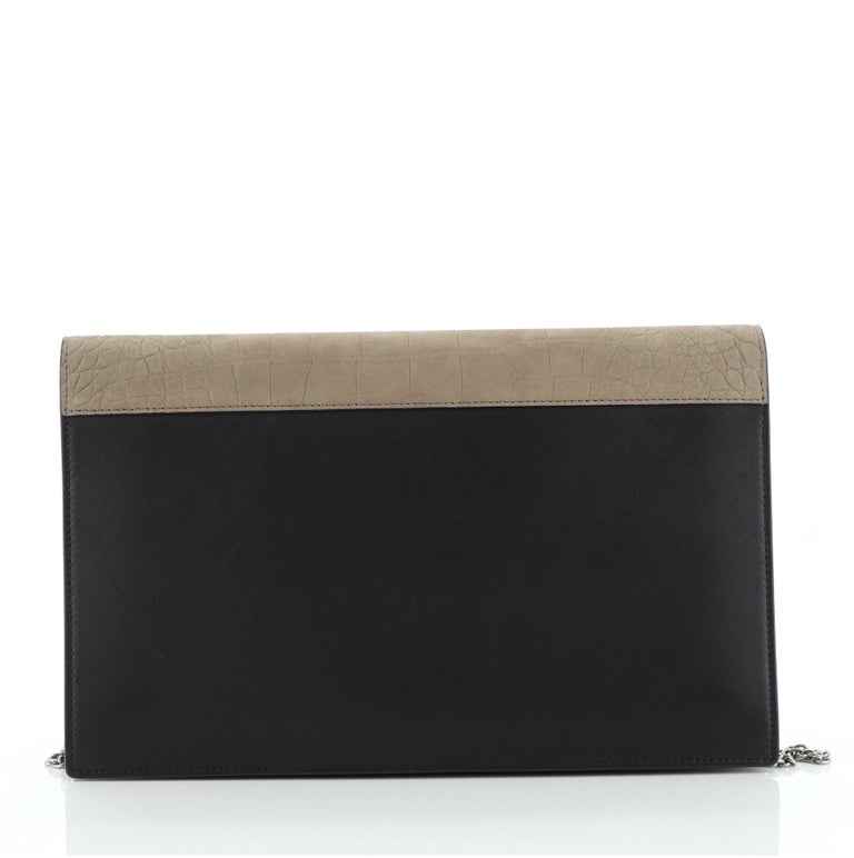 Celine Pocket Envelope Wallet on Chain Crocodile Embossed Nubuck and ...