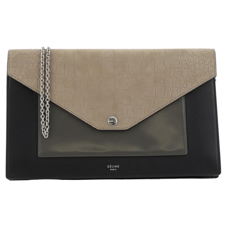 Celine Pocket Envelope Wallet on Chain Crocodile Embossed Nubuck and ...