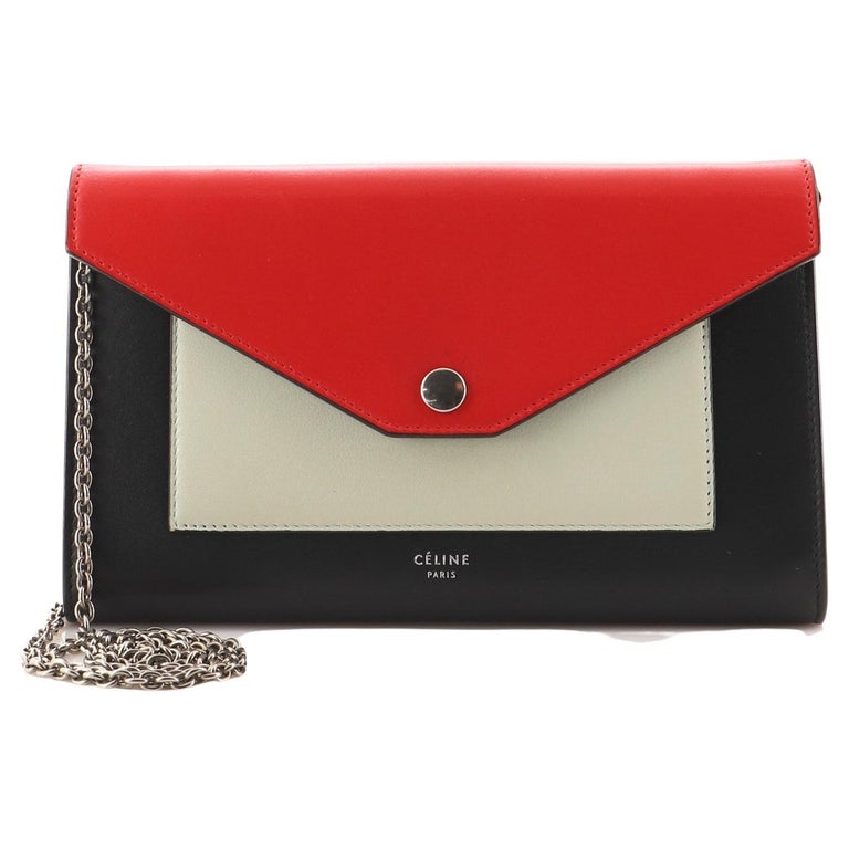 Celine Pocket Envelope Wallet on Chain Leather Medium at 1stDibs