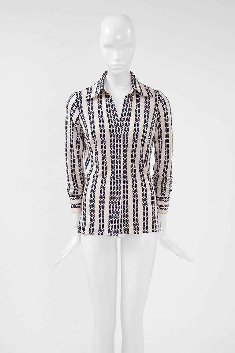 Céline Printed Silk Jersey Day Shirt Blouse at 1stDibs