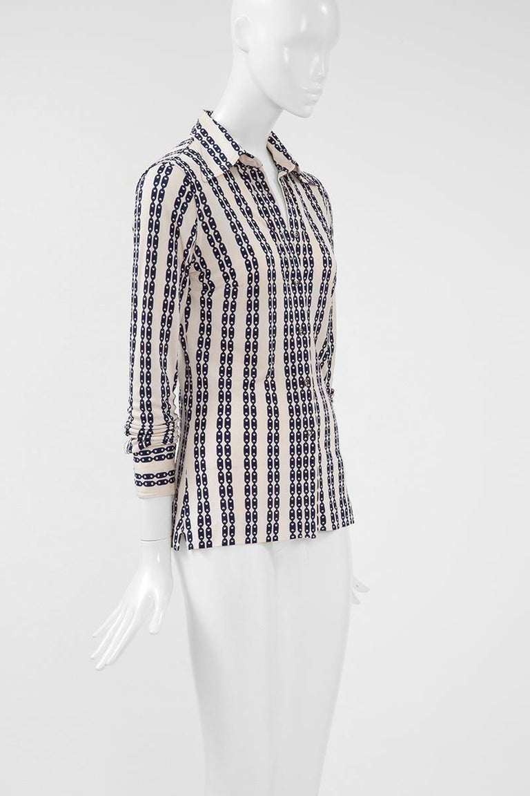 Céline Printed Silk Jersey Day Shirt Blouse at 1stDibs