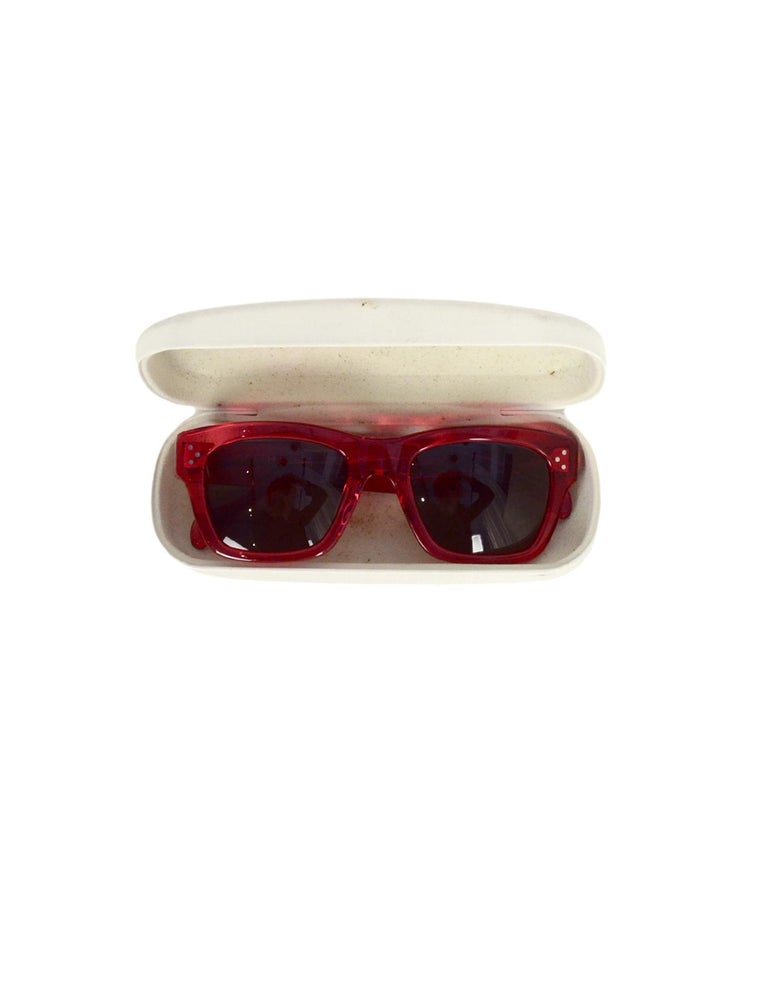 Celine Red Acetate Square Frame Sunglasses For Sale at 1stDibs