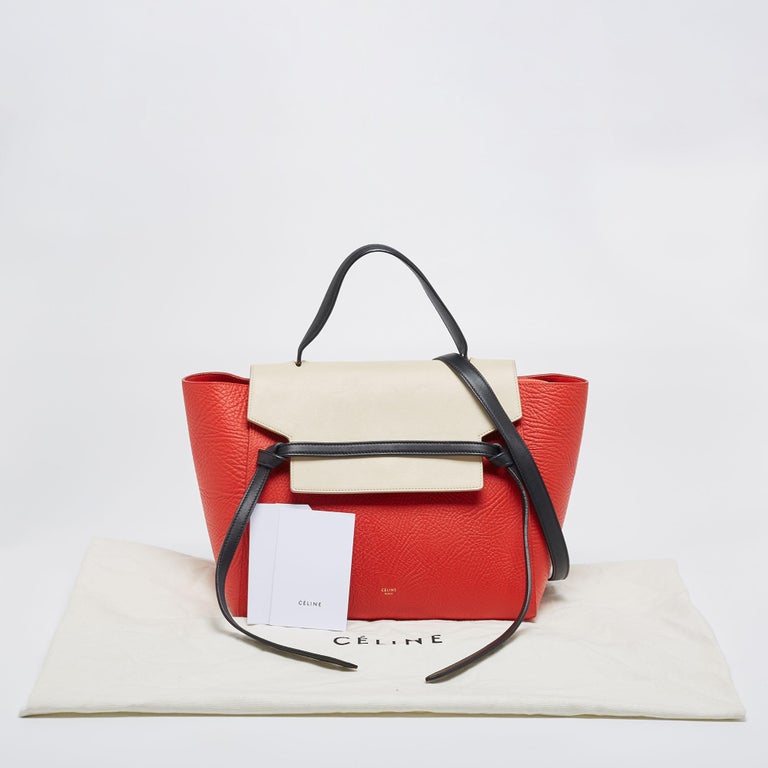 Celine Red/Cream Leather Mini Belt Top Handle Bag at 1stDibs