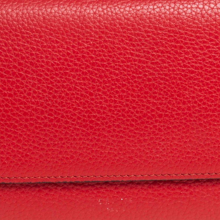 Celine Red Drummed Leather Multifunction Flap Wallet For Sale at 1stDibs