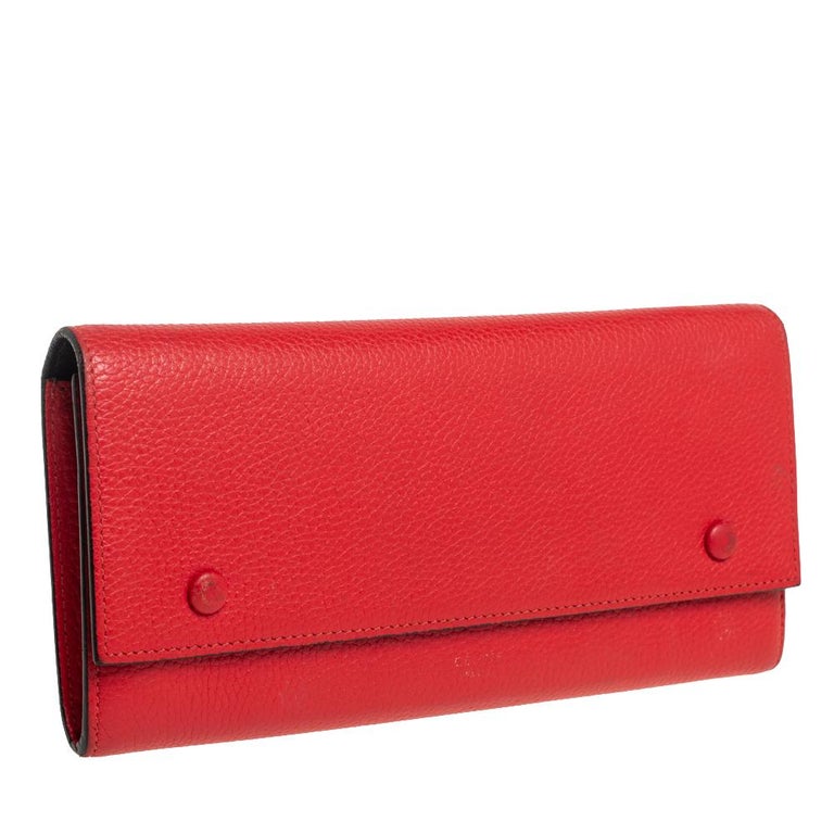 Celine Red Drummed Leather Multifunction Flap Wallet For Sale at 1stDibs