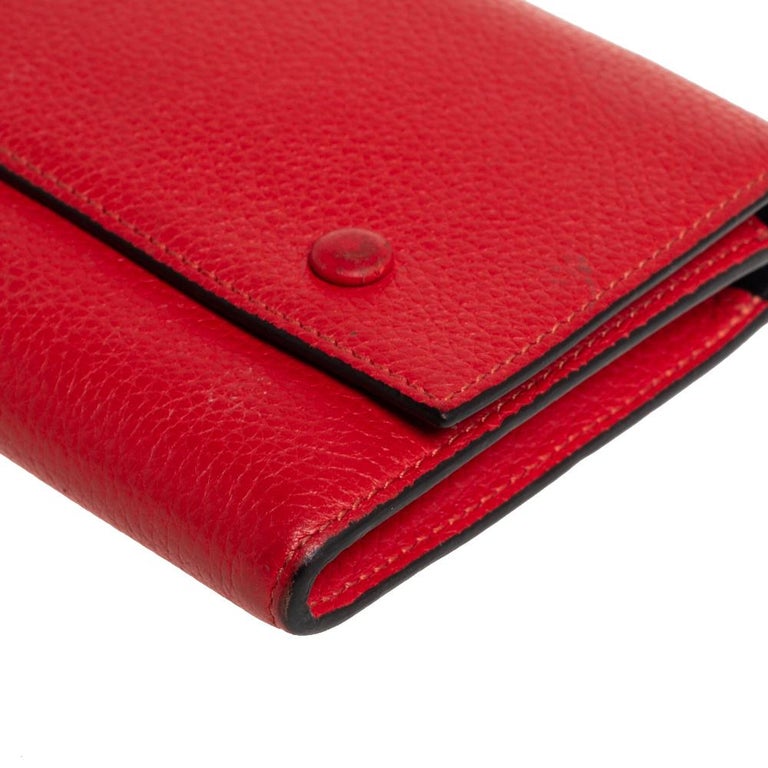 Celine Red Drummed Leather Multifunction Flap Wallet For Sale at 1stDibs