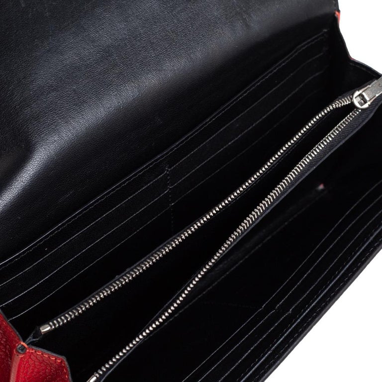 Celine Red Drummed Leather Multifunction Flap Wallet For Sale at 1stDibs