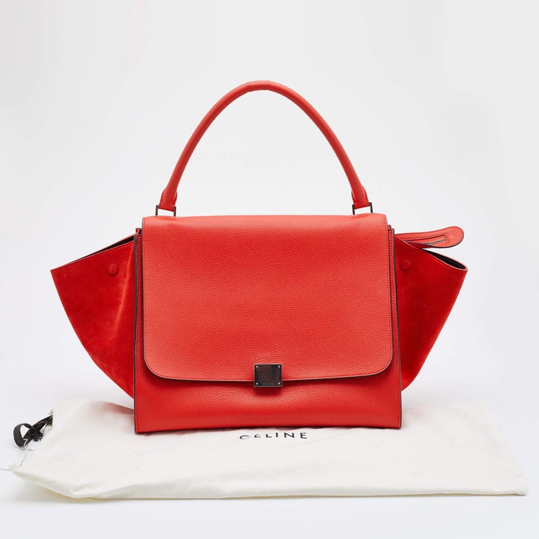 Celine Red Leather and Suede Large Trapeze Tote For Sale at 1stDibs